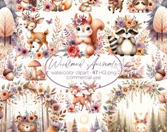 Boho Woodland Animals Clipart Watercolor Bundle, Watercolor Animals ...