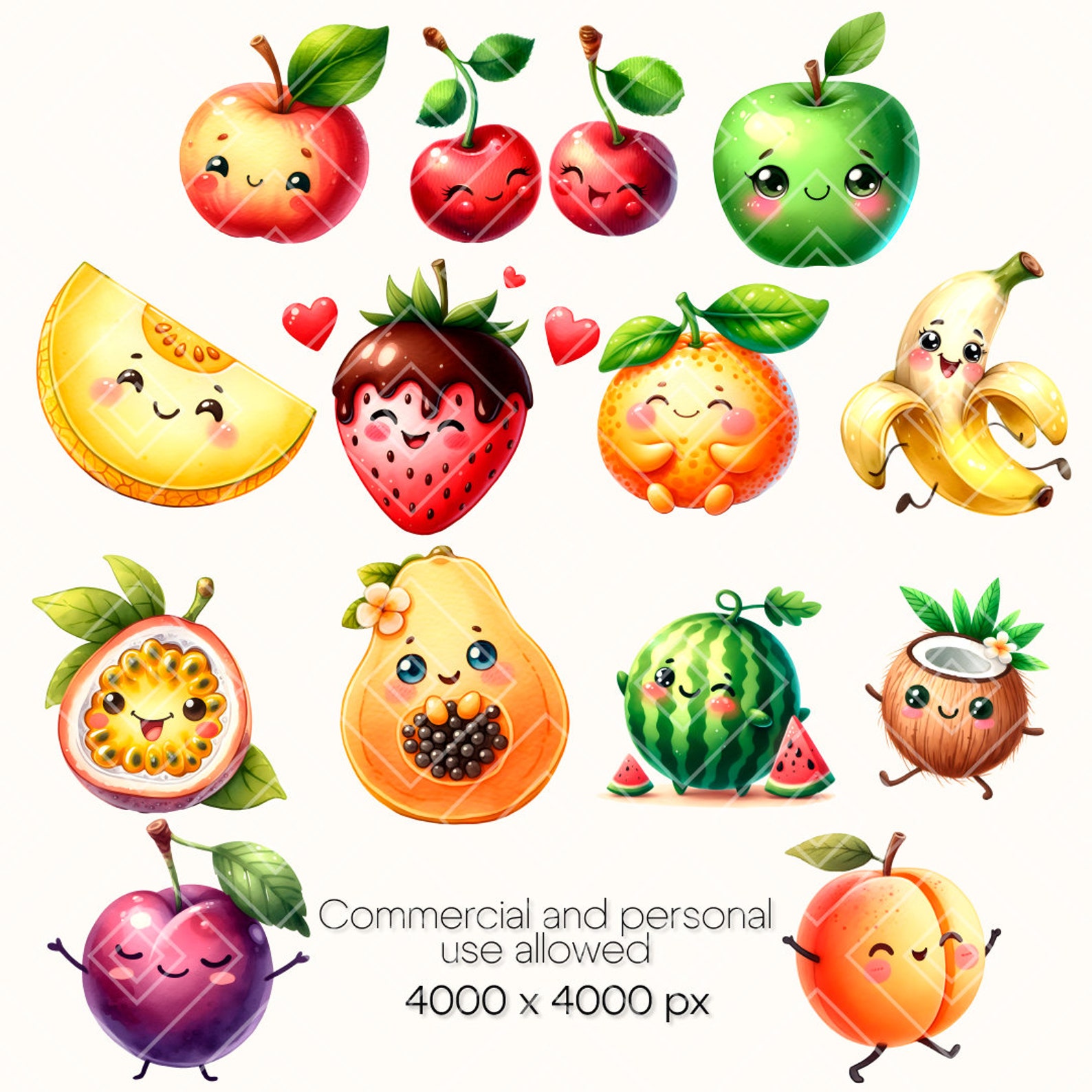 Cute Fruits Clipart, Summer Fruits Clipart, Cute Fruit PNG, Transparent ...