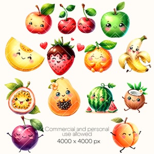 Cute Fruits Clipart, Summer Fruits Clipart, Cute Fruit PNG, Transparent ...