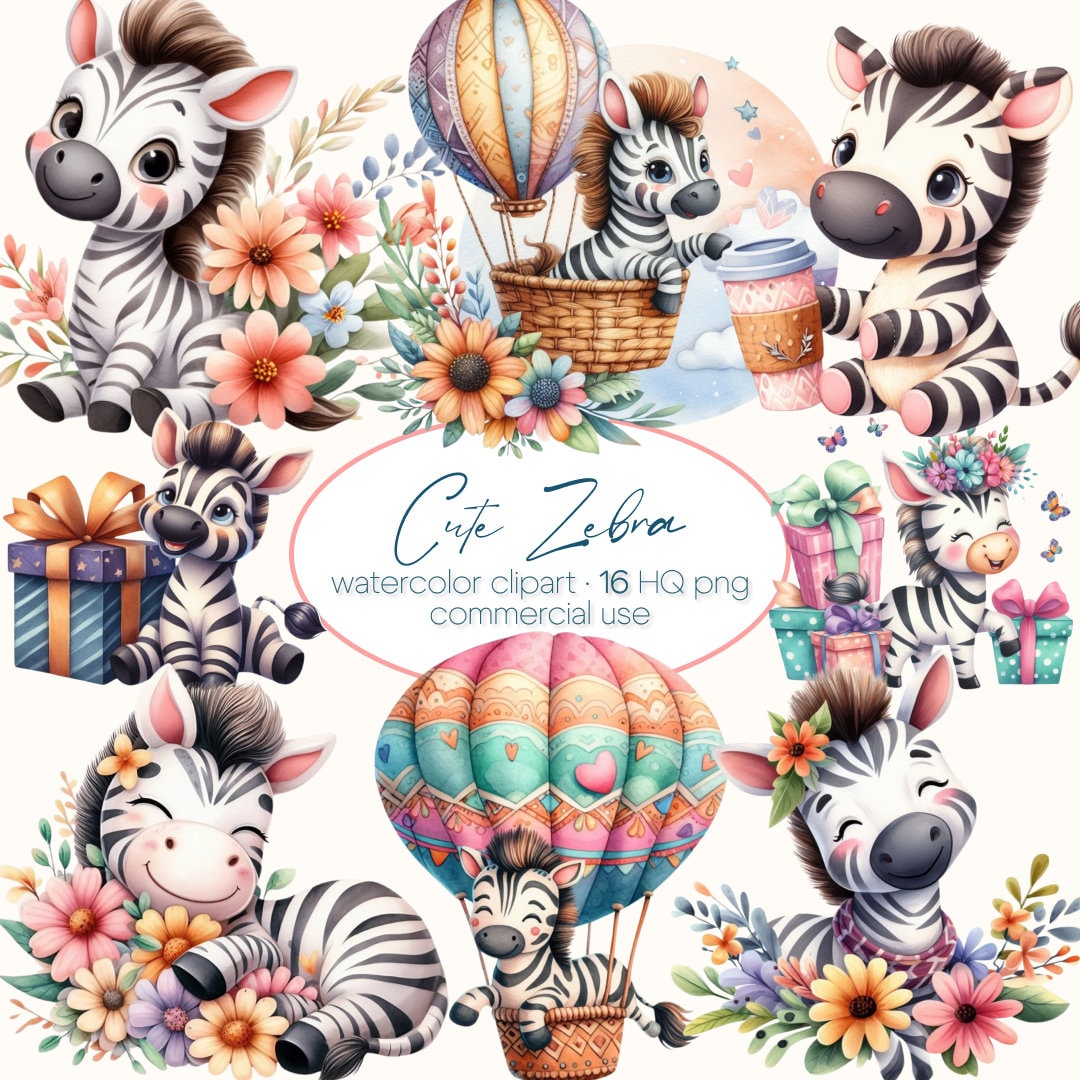 Cute Zebra Clipart, Zebra PNG, Jungle Animal Clipart, Safari Clipart ...