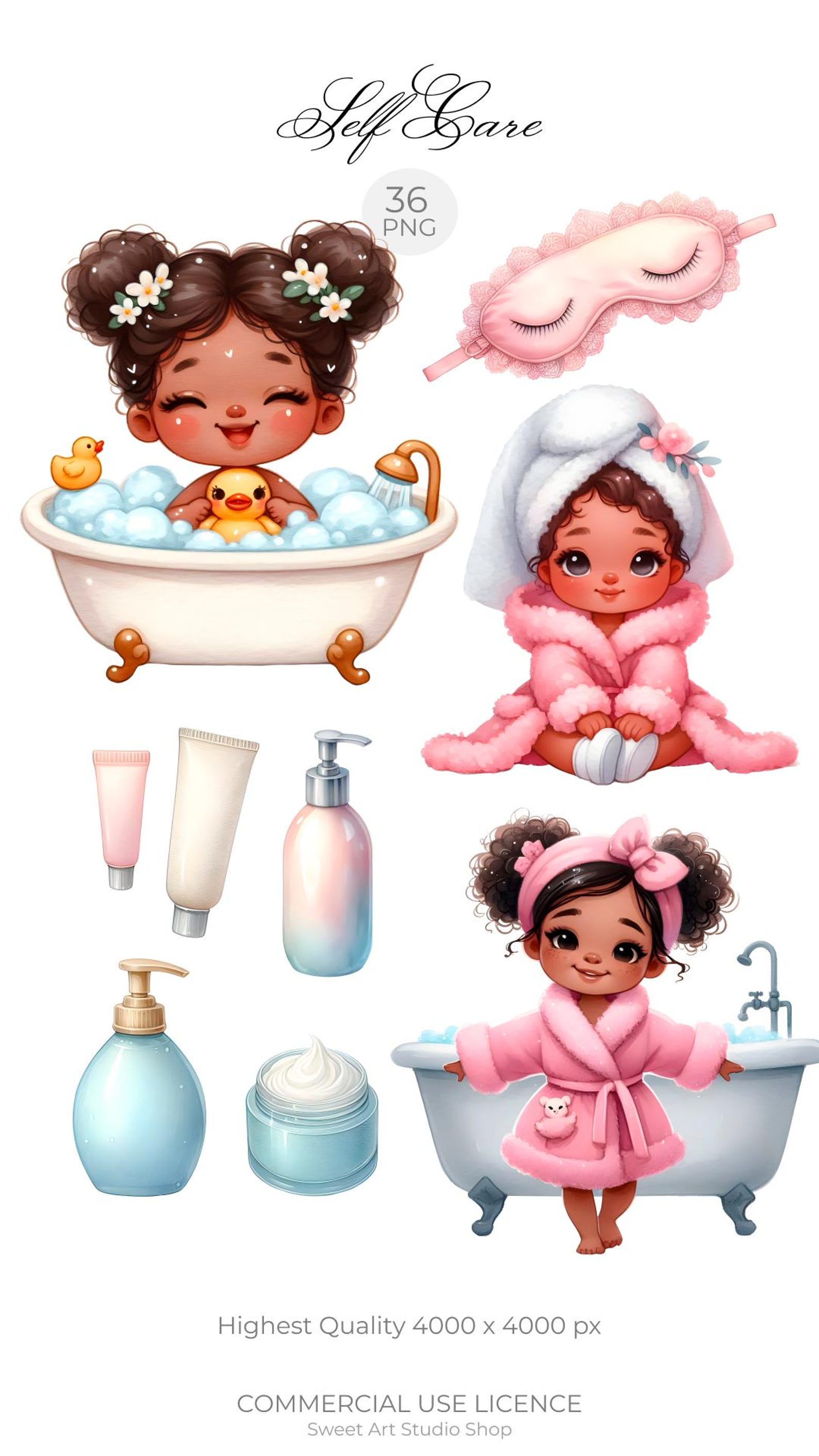 Spa Watercolor Clipart: Self Care Girls, Bath Time (digital Download ...