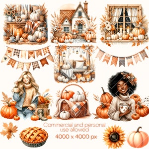 Cozy Fall Clipart Bundle, Warm Autumn Clipart Bundle, Pumpkin Clipart ...