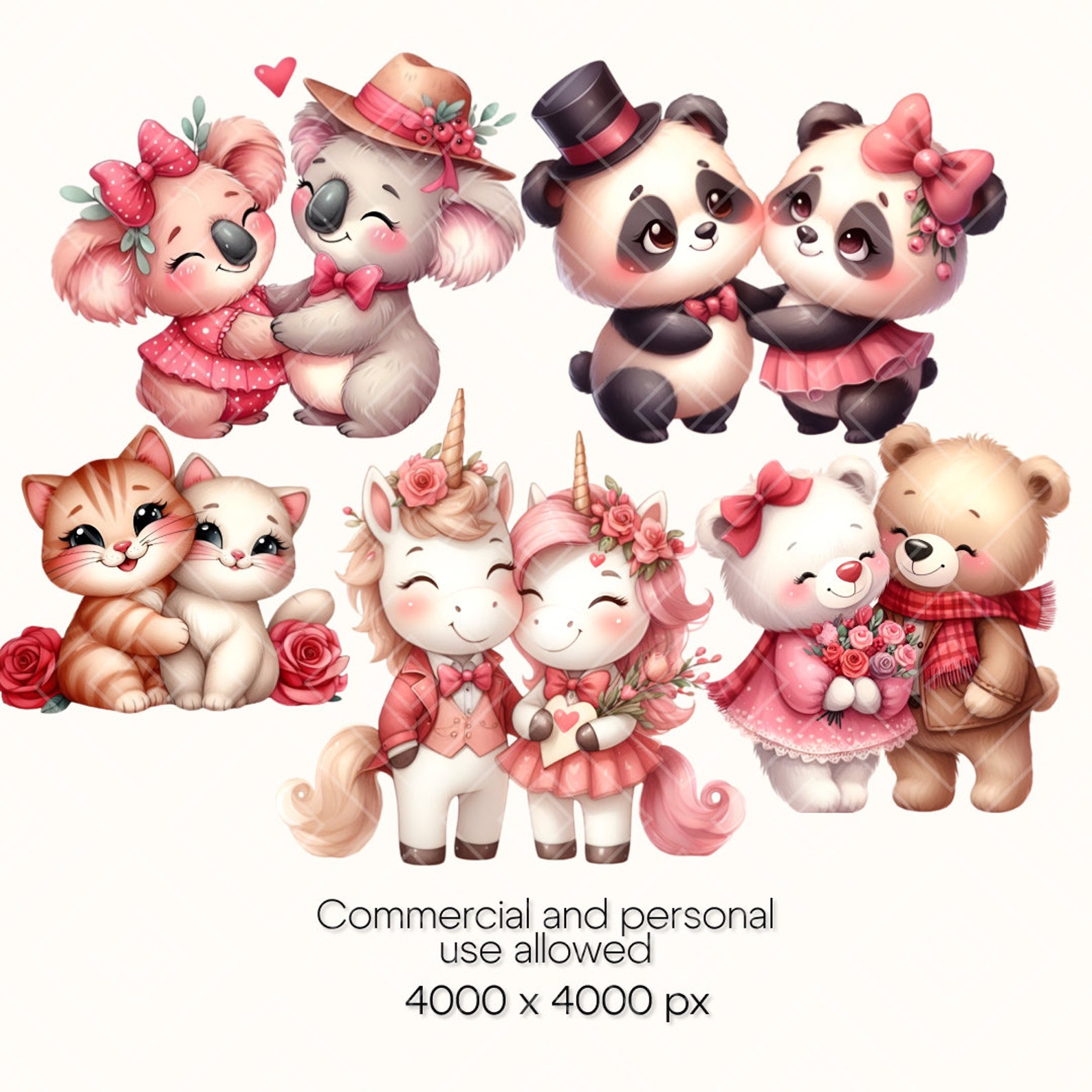 Romantic Animal Clipart, Romantic Couple Animal, Animal Couple PNG ...