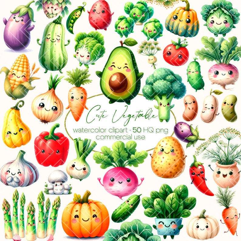 Cute Vegetable Clipart, Carrot, Tomato, Avocado, Digital Download ...