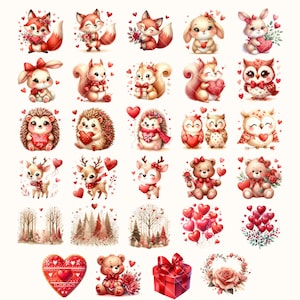 Watercolor Valentine's Day Clipart, Watercolor Baby Animals, Cute ...