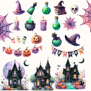 Cute Halloween Watercolor Clipart Bundle, Pumpkin Clipart, Halloween ...