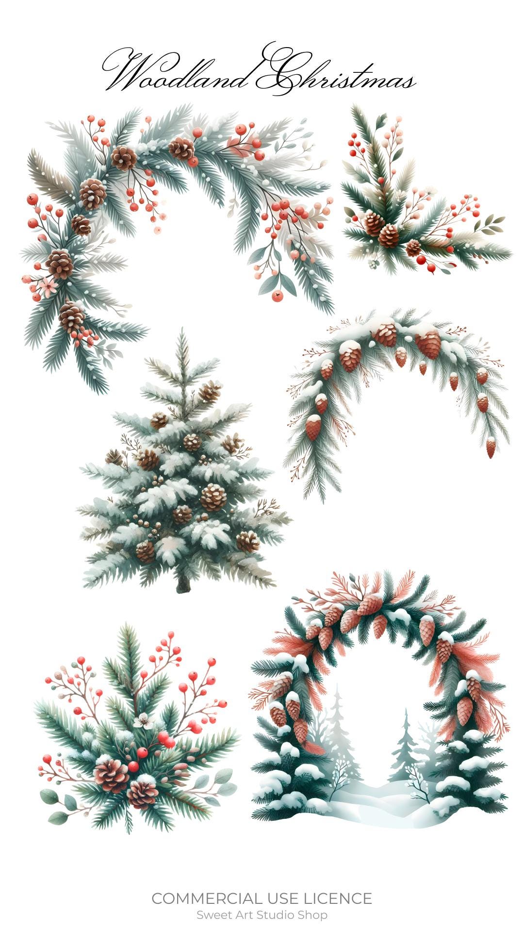 Woodland Christmas Clipart: Watercolor Animals, Forest Decor (38 PNG ...