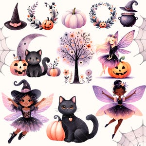 Halloween Fairy Garden Watercolor Clipart, Halloween Fairies PNG ...