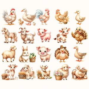 Cute Farm Clipart, Farm Animals Watercolor, Farm Baby Animals, Farm ...