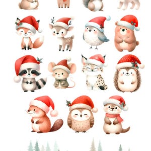 Woodland Christmas Clipart: Watercolor Animals, Forest Decor (38 PNG ...