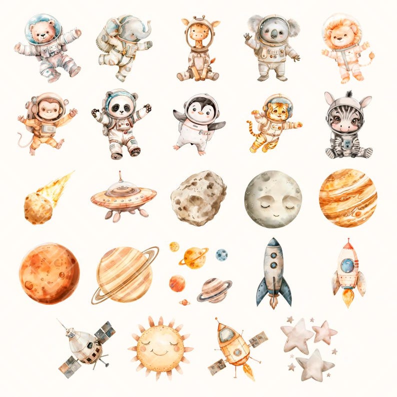 Cute Astronaut Safari Clipart, Cute Space Clipart, Outer Space, Safari ...
