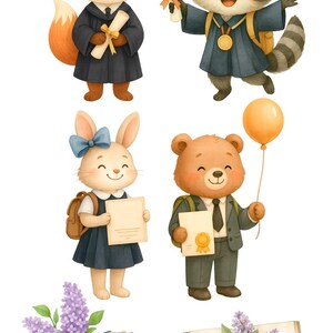 School Animals Clipart: Watercolor Student PNG Set (digital Download ...