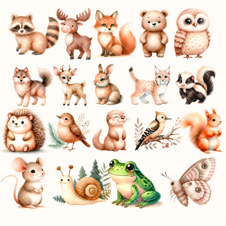 Cute Woodland Animals Clipart, Forest Animals Clipart, Nursery Woodland ...