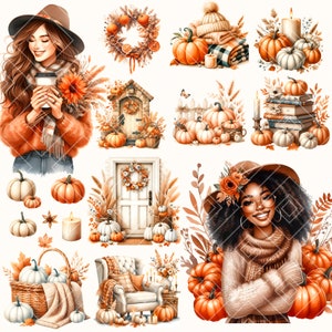 Cozy Fall Clipart Bundle, Warm Autumn Clipart Bundle, Pumpkin Clipart ...