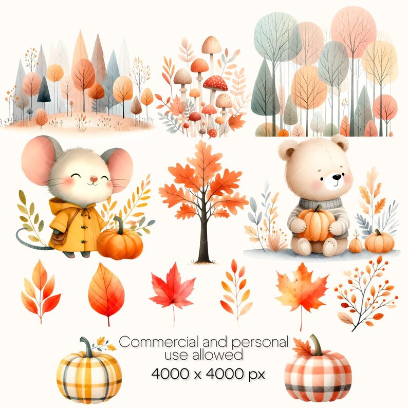 Fall Animals Clipart, Autumn Animals, Cute Woodland Animals, Nursery ...