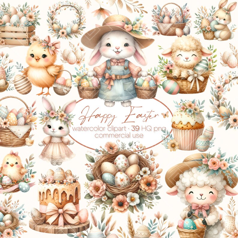 Watercolor Easter Clipart Bundle, Spring Clipart, Easter Bunny, Easter ...