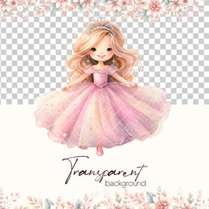 Watercolor Pink Princess Clipart, Little Princess Clipart, Fairytale ...