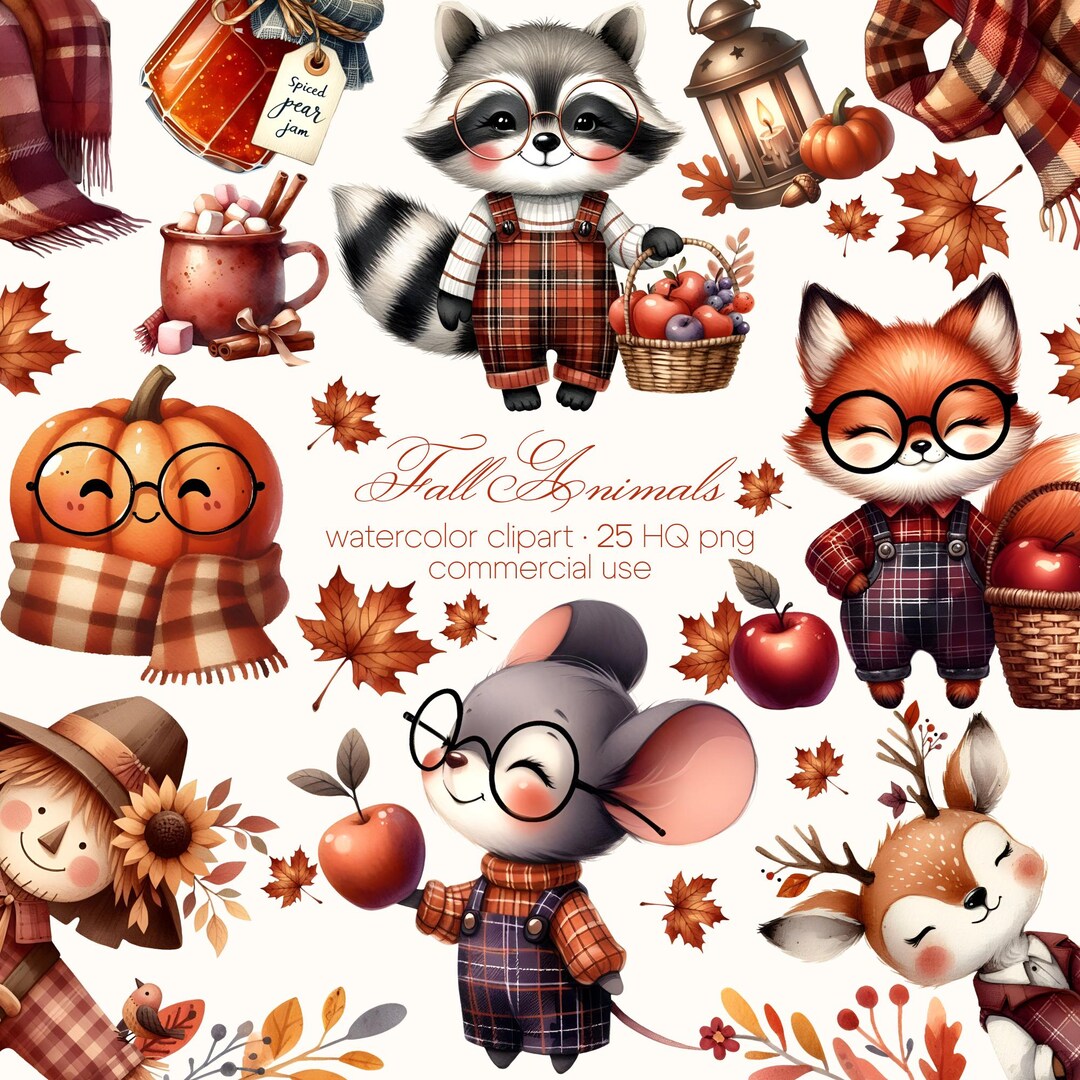 Fall Animals Clipart, Autumn Animals, Cute Woodland Animals, Nursery ...