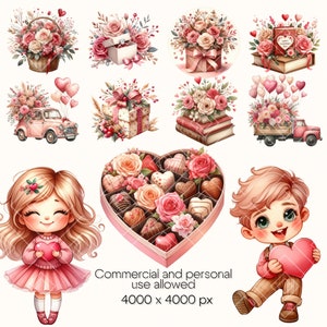 Watercolor Valentines Day Clipart, Sweet Valentine Clipart Bundle ...