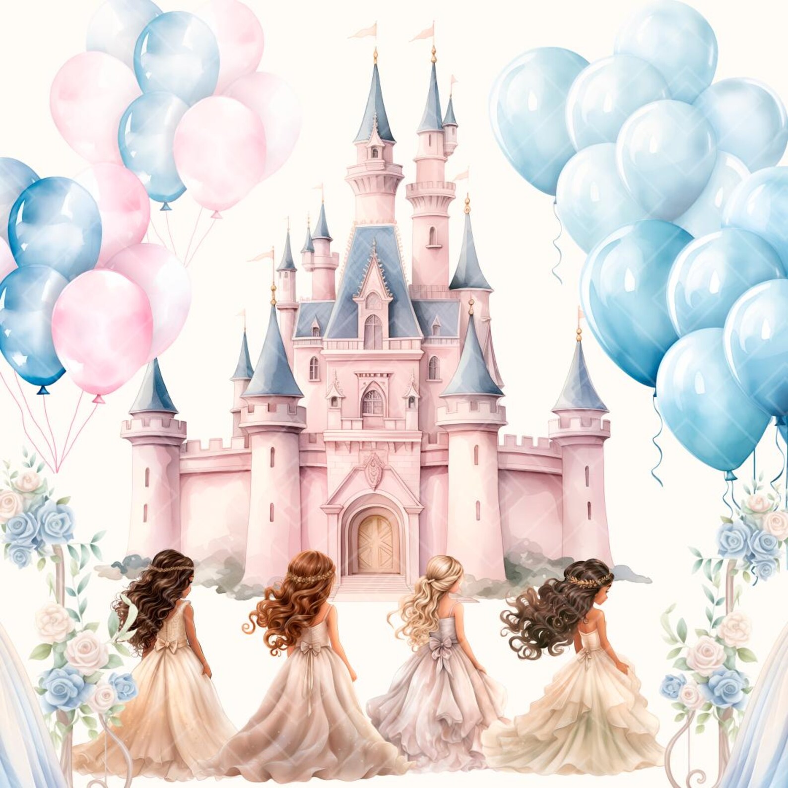 Watercolor Princess Clipart: Fairytale Castle PNG (digital Download) - Etsy