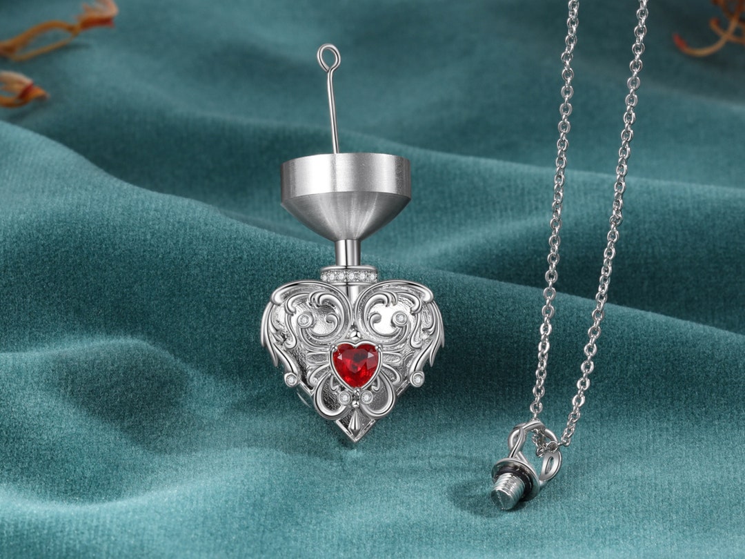 Custom Heart Ashes Necklace White Gold Plated Memorial - Etsy