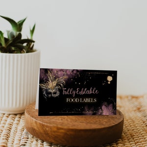 Masquerade Birthday Party Food Card, Editable Food Label Tent Card ...