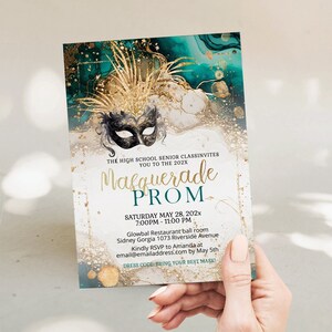 Prom Masquerade Party Invitation Template, Masquerade Ball, High School ...