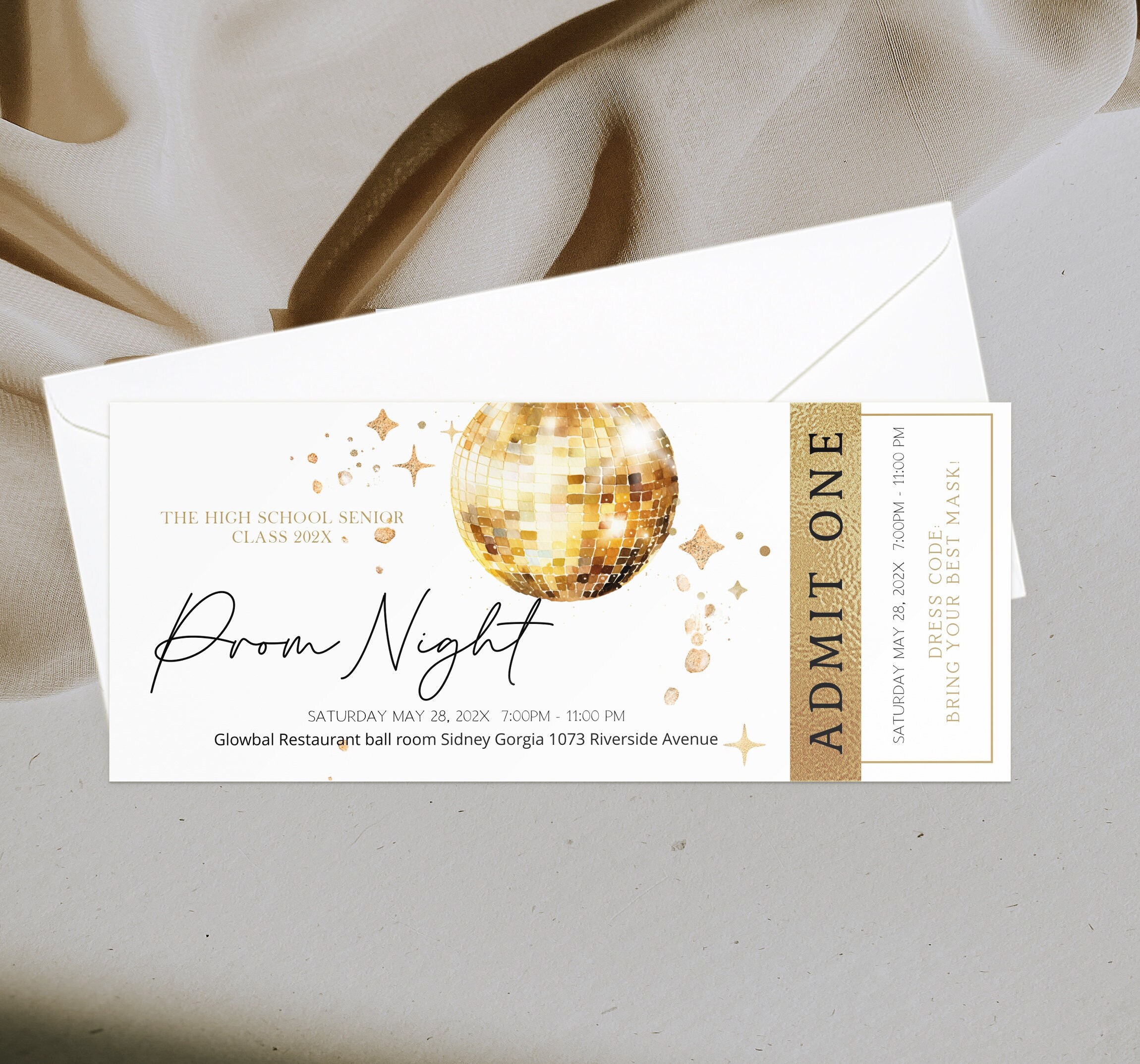 Disco Prom Night Tickets, Disco Prom Party Ticket Template, Editable ...