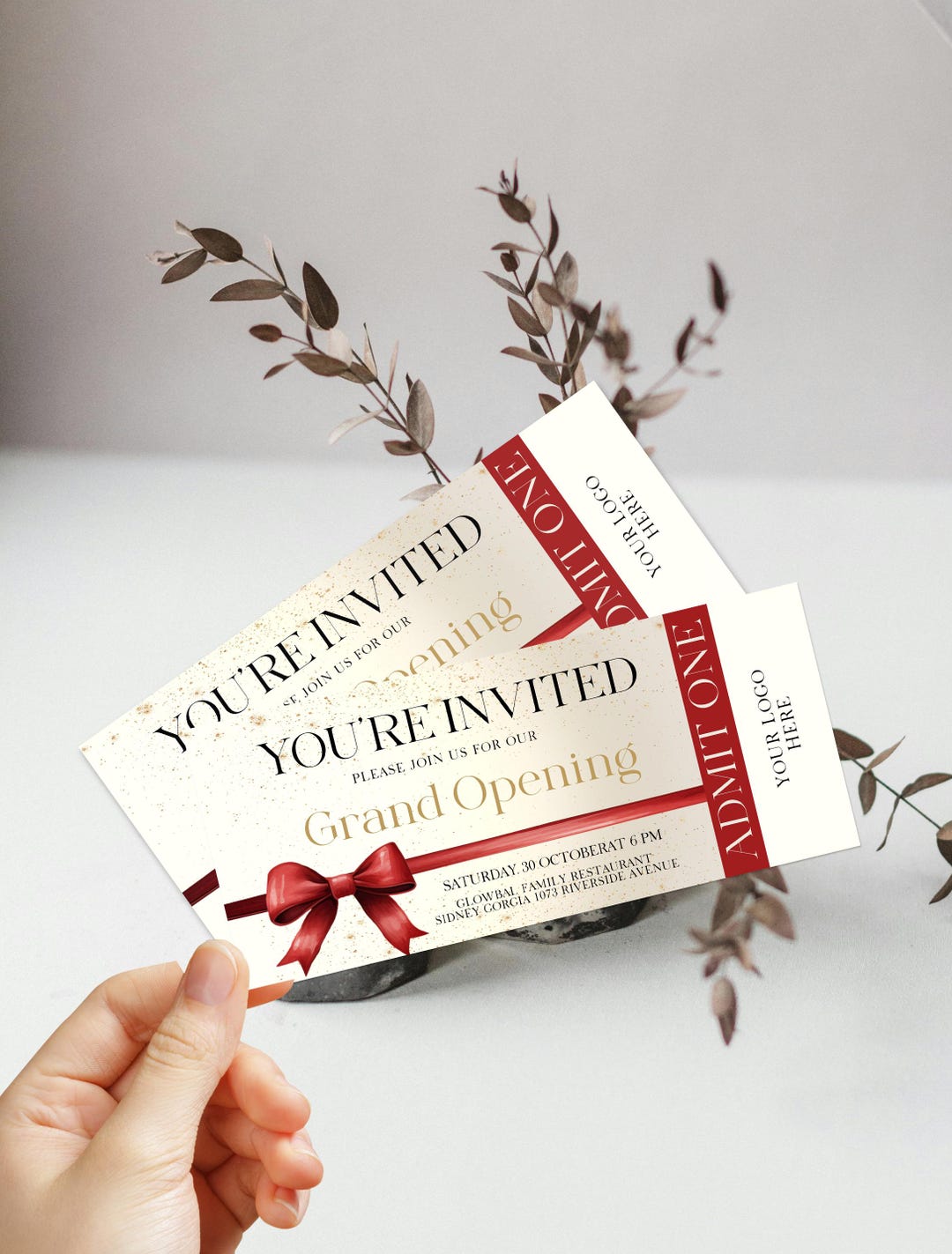 Grand Opening Flyer, Red Bow Business Gift Voucher, Modern Business ...