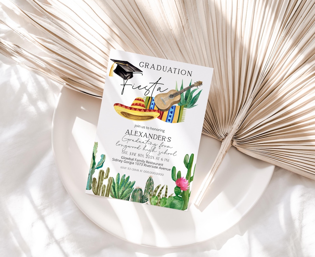 Graduation Fiesta Invitation Template, Editable Mexican Graduation ...