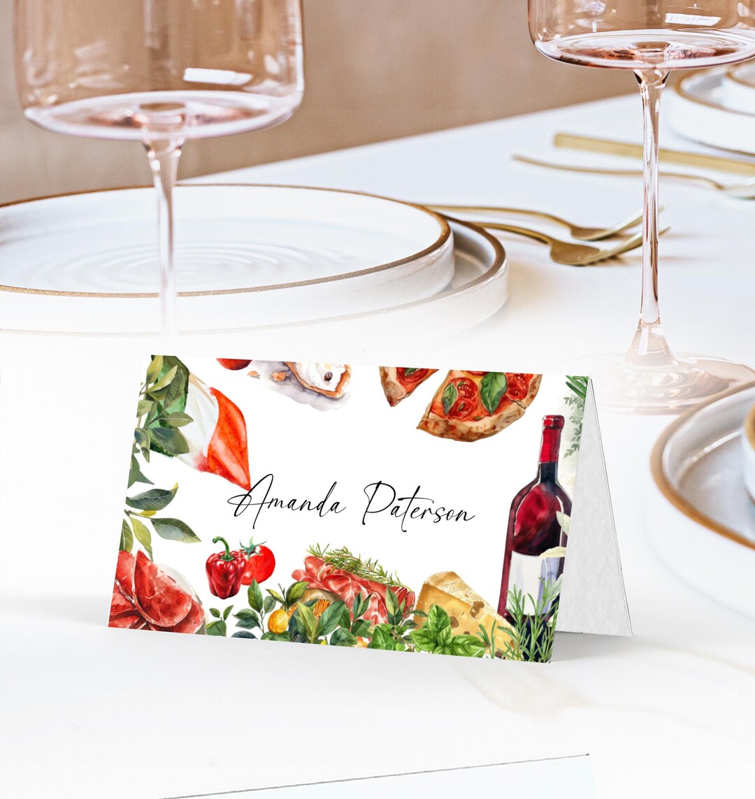 Italy Theme Place Card Template, Editable Name Place Card, Italian ...