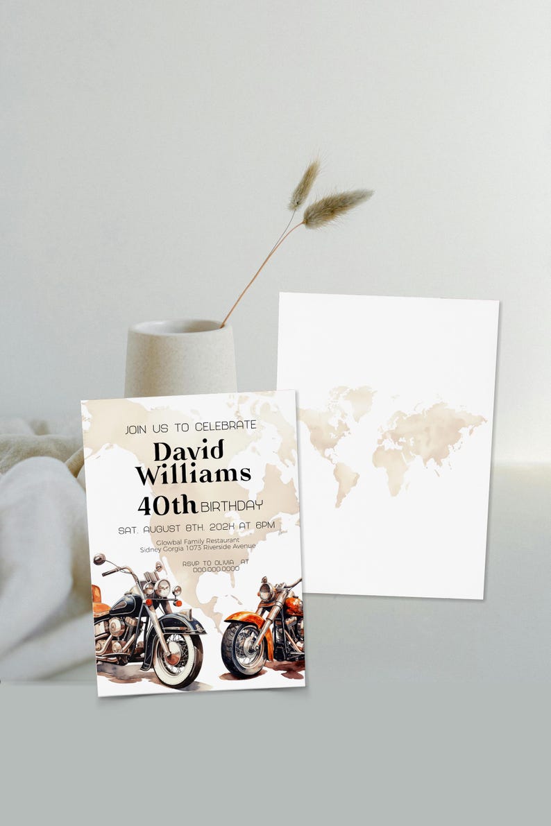 Motorcycle Birthday Invitation Template, Bike Theme Party Invite, Biker ...