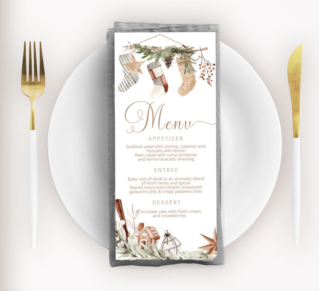 New Years Party Menu Card Template, Christmas Menu, Holiday Menu Card ...