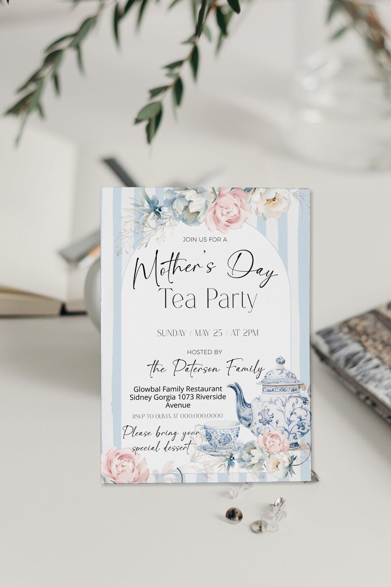 Mothers Day Tea Invitation Template, Editable Brunch for Mom, Blush Tea ...