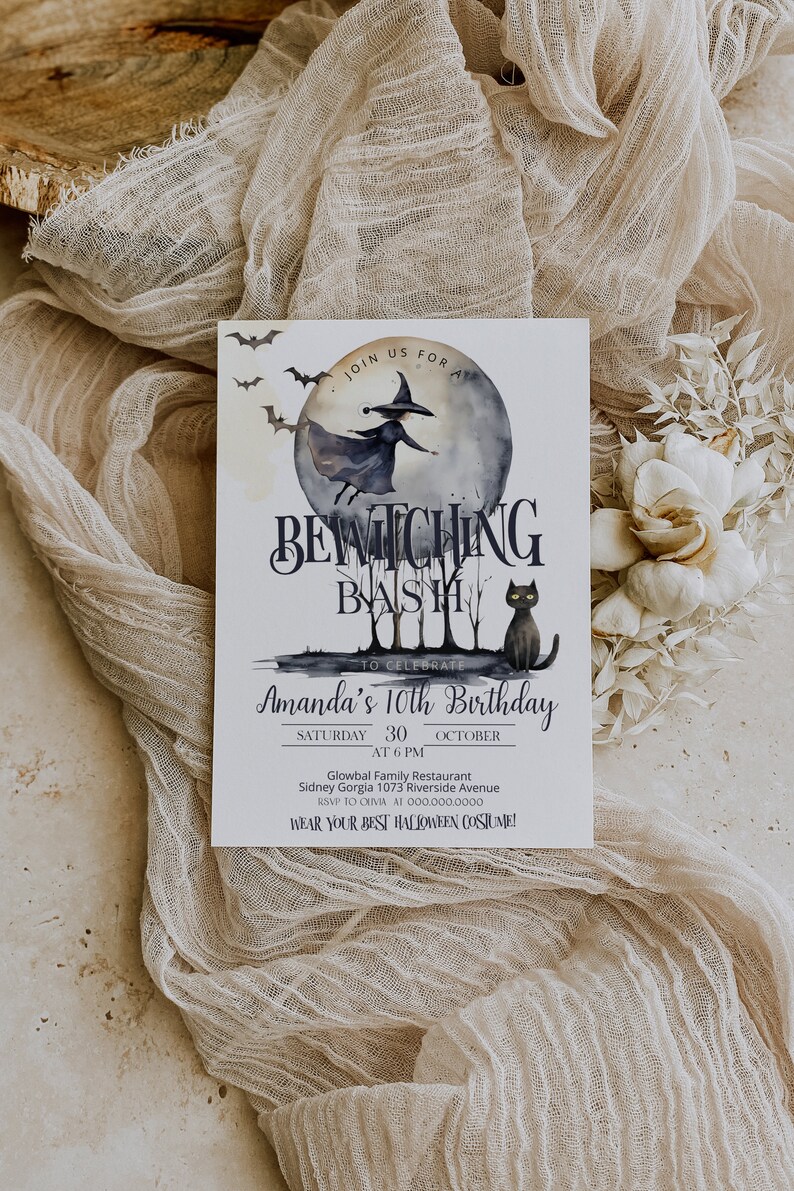Bewitching Bash Birthday Invite Template, Witch Moon Invitation ...