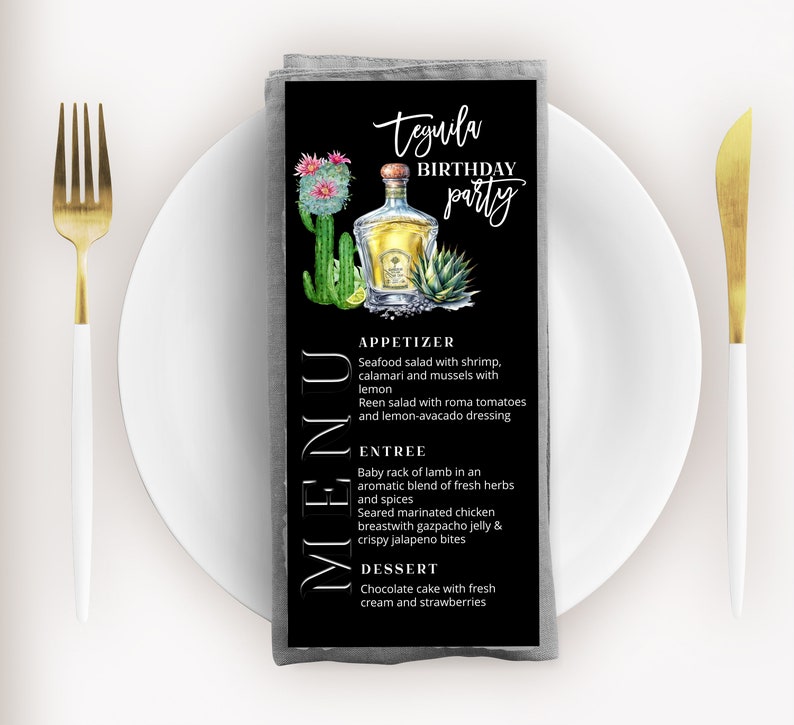 Fiesta Menu Card, Tequila Party Menu Cards, Editable Template, Mexican ...