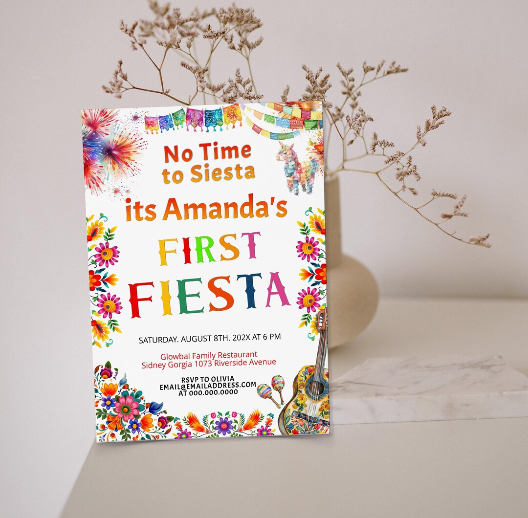 First Fiesta Birthday Party Invitation Template, Editable Mexican Theme ...