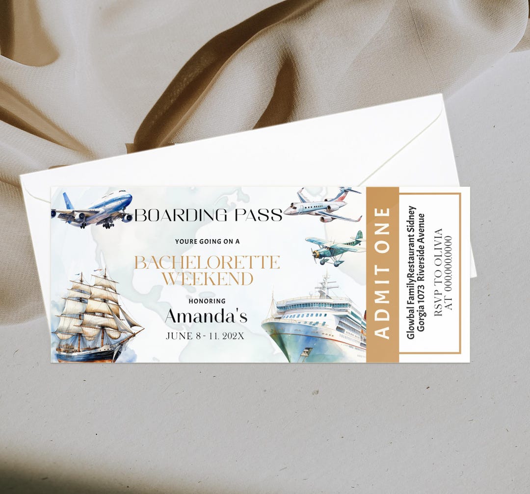 Bachelorette Trip Ticket Invitation Template, Bachelorette Weekend ...