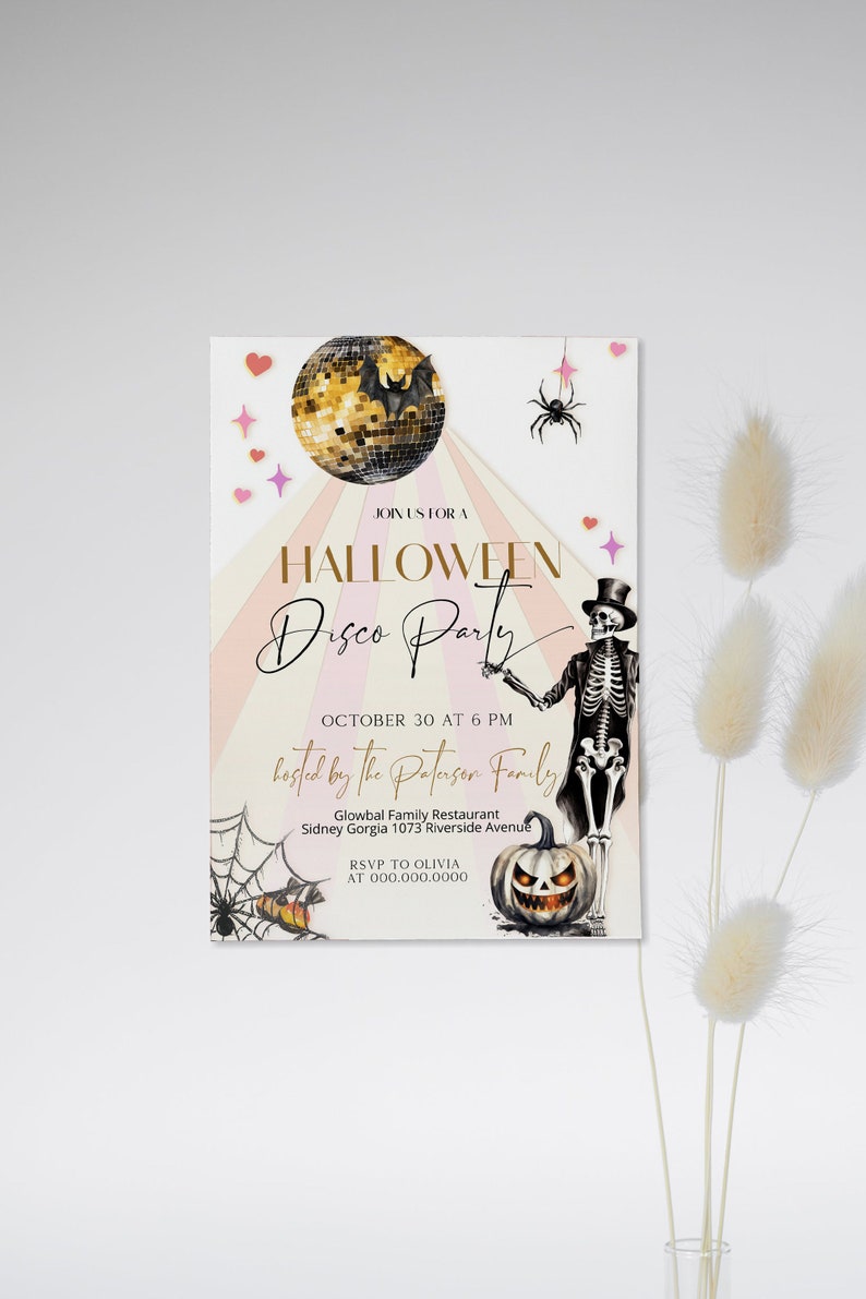 Spooky Disco Party Invitation Template, Halloween Dance Party Invite ...