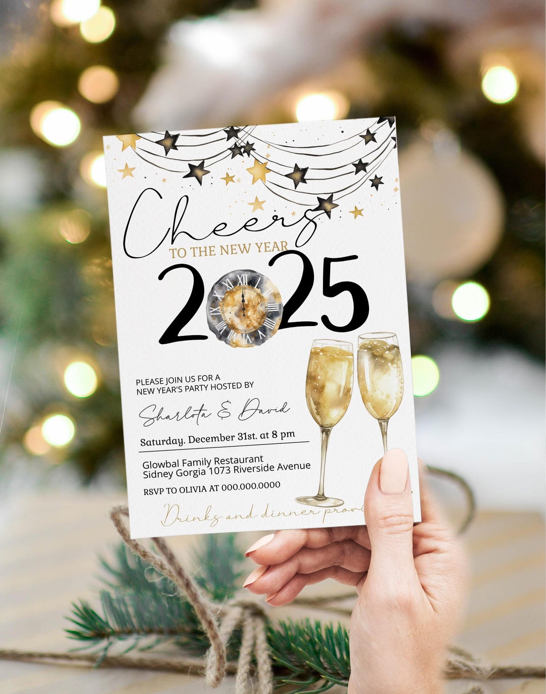 Cheers 2025 New Years Invitation Template, New Years Eve Invite, New ...