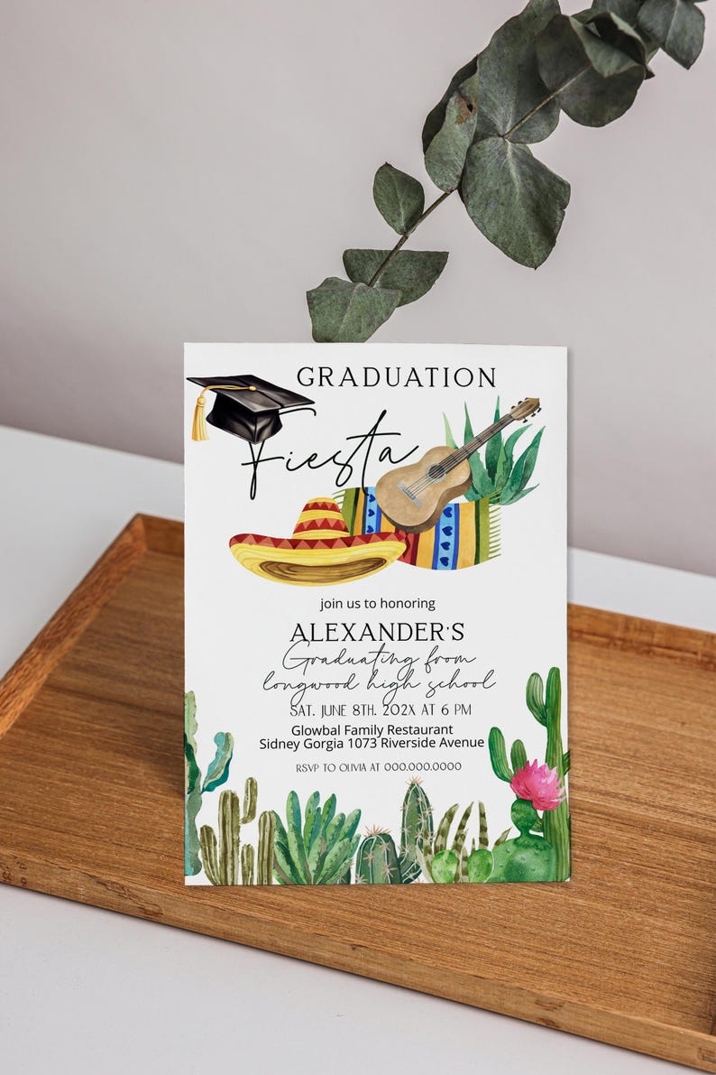 Graduation Fiesta Invitation Template, Editable Mexican Graduation ...