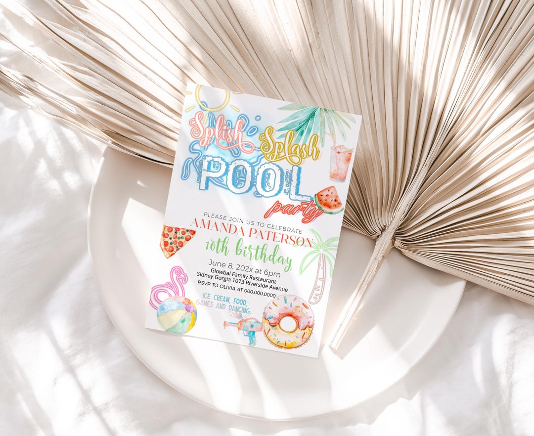 Splish Splash Pool Party Invite Template, Swimming Birthday, Summer ...