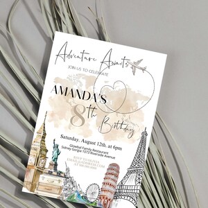Around the World Birthday Invitation Template, Travel Birthday Invite ...