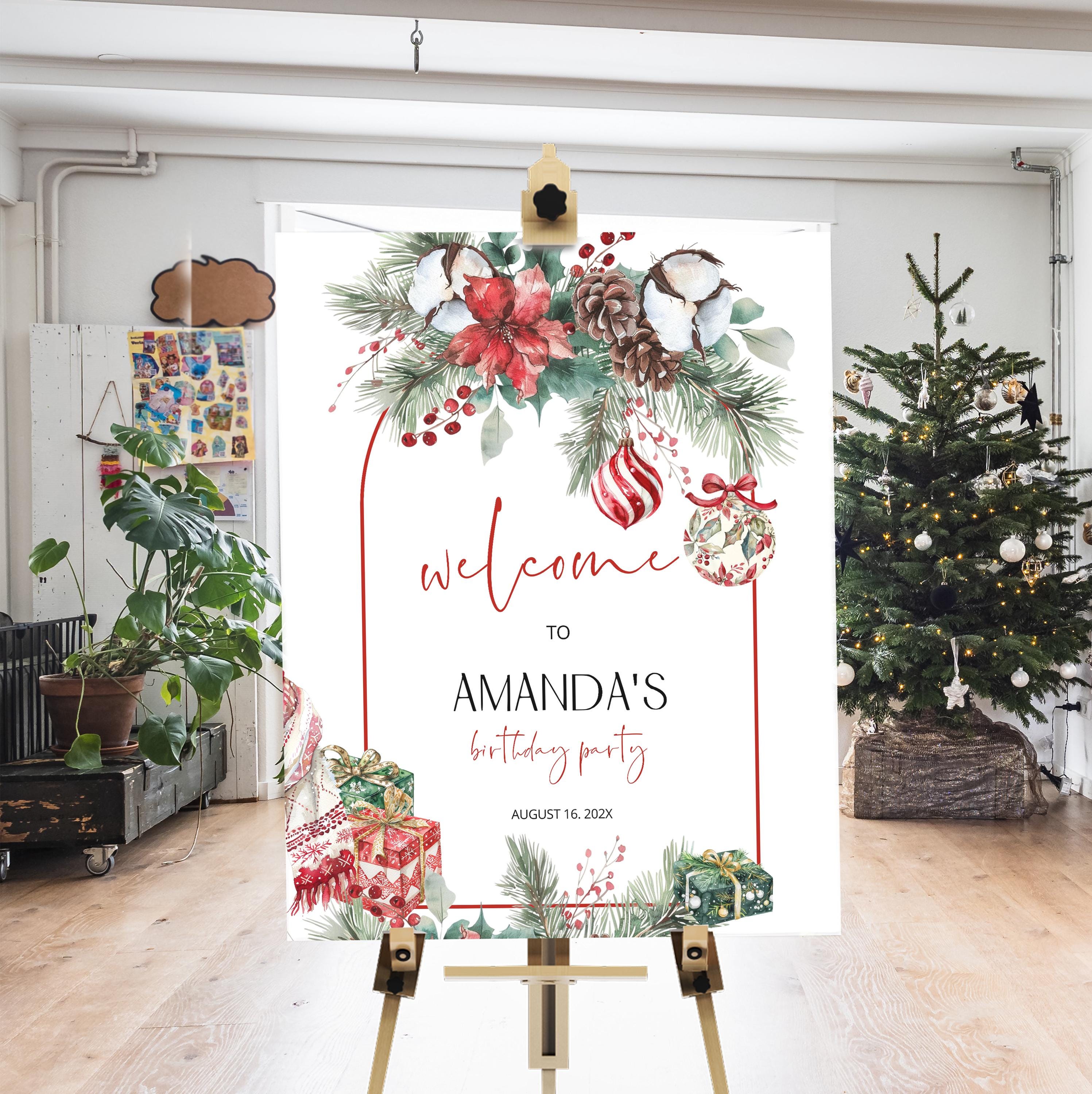 Christmas Birthday Party Welcome Sign, Christmas Party Poster, Editable ...