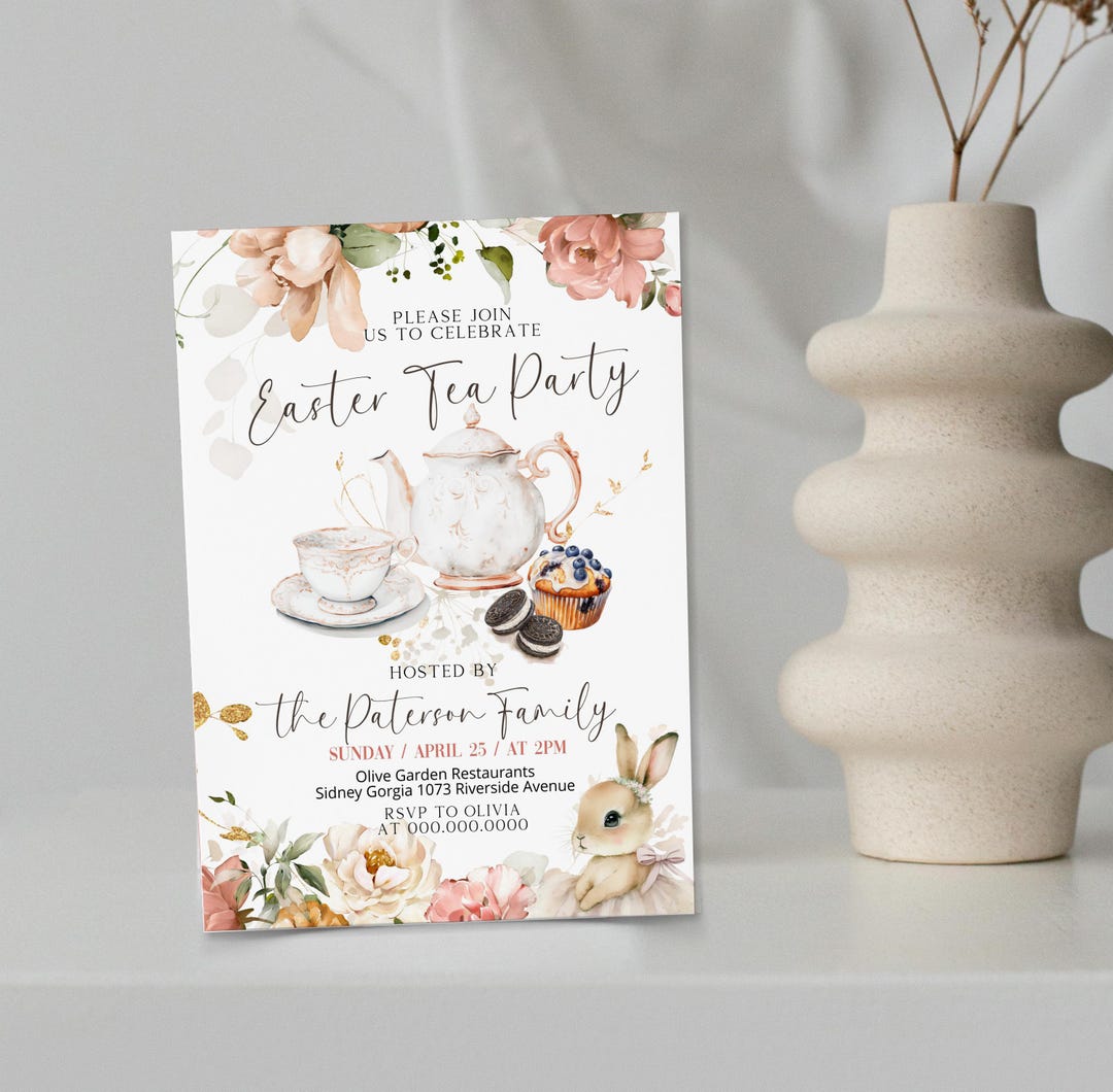 Easter Tea Party Invitation Template, Floral Easter Brunch Invite ...