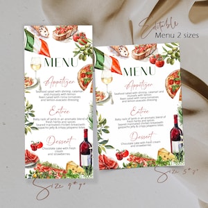 Italian Theme Menu Card Template, Pizza Party Menu, Editable Menu Card ...