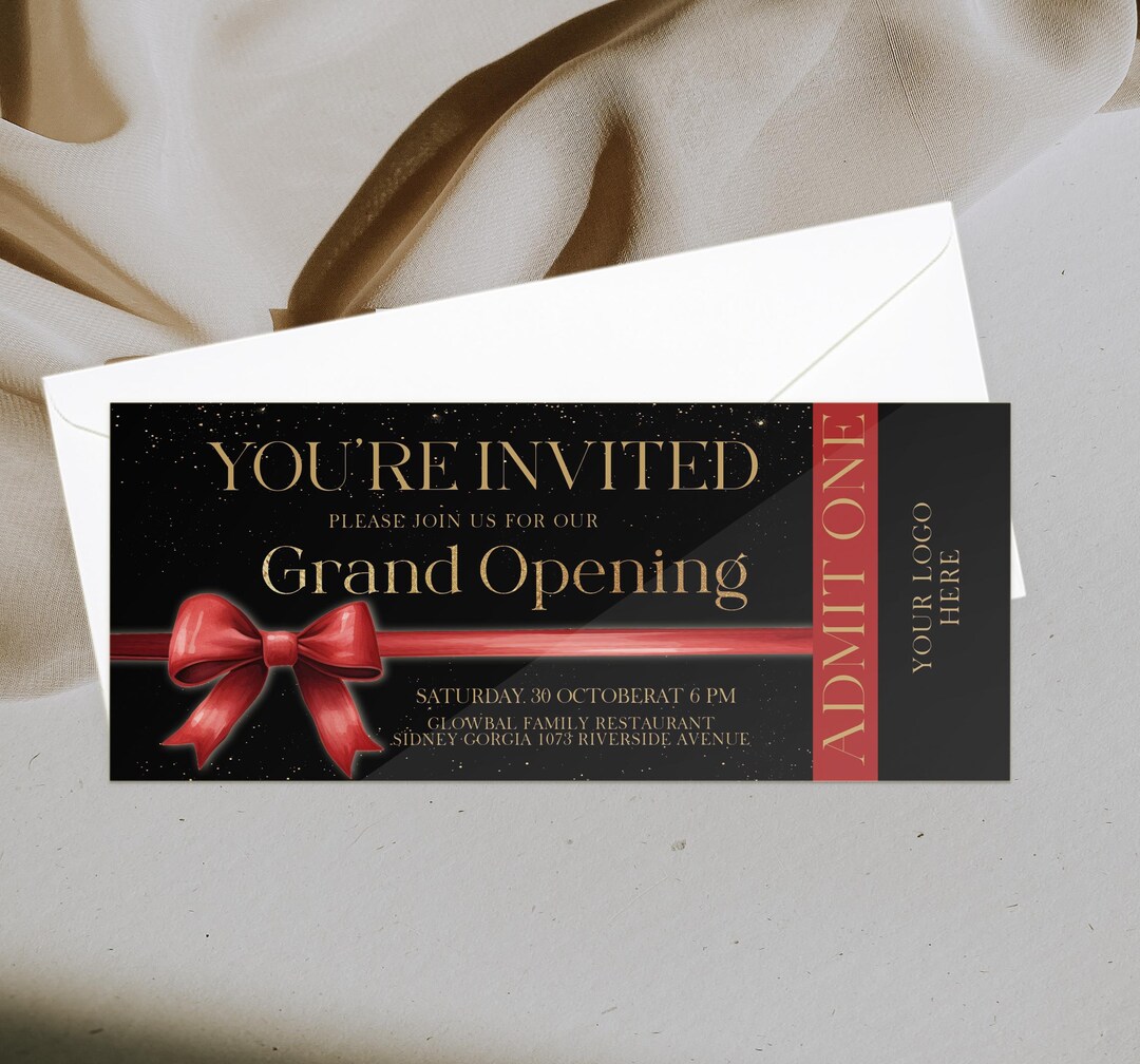 Grand Opening Ticket Template, Ribbon Cutting, Minimalist Event Ticket ...