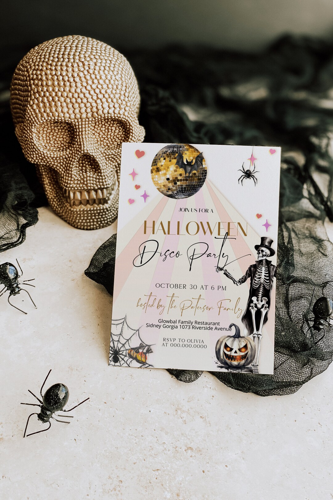 Spooky Disco Party Invitation Template, Halloween Dance Party Invite ...