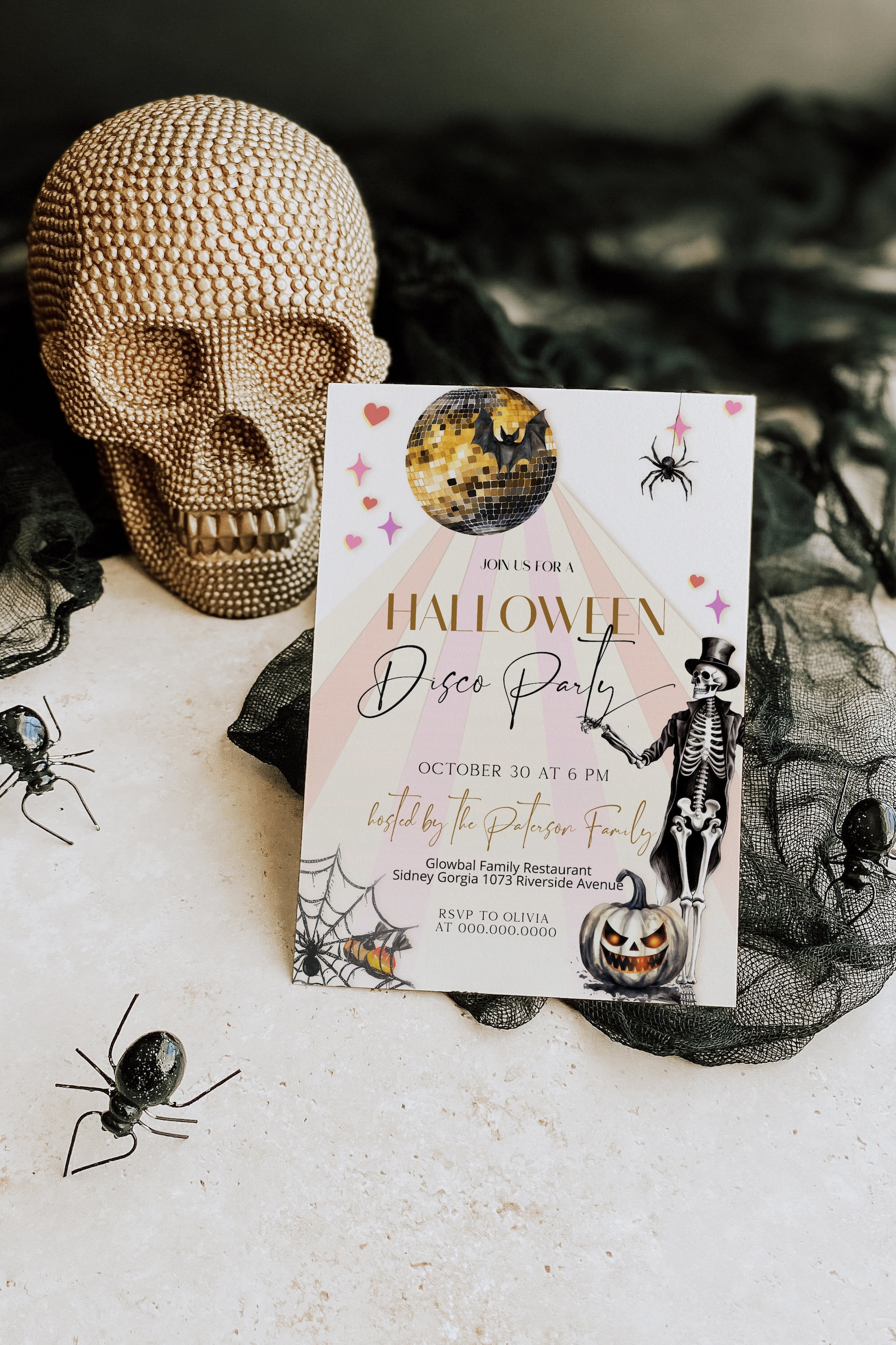 Spooky Disco Party Invitation Template, Halloween Dance Party Invite ...