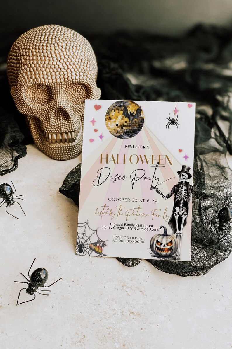 Spooky Disco Party Invitation Template, Halloween Dance Party Invite ...